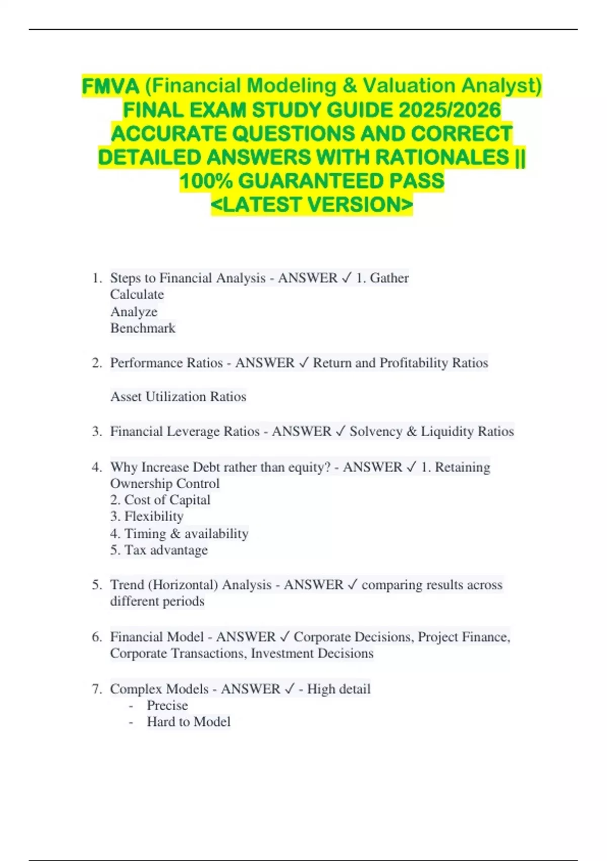 FMVA (Financial Modeling & Valuation Analyst) FINAL EXAM STUDY GUIDE ...
