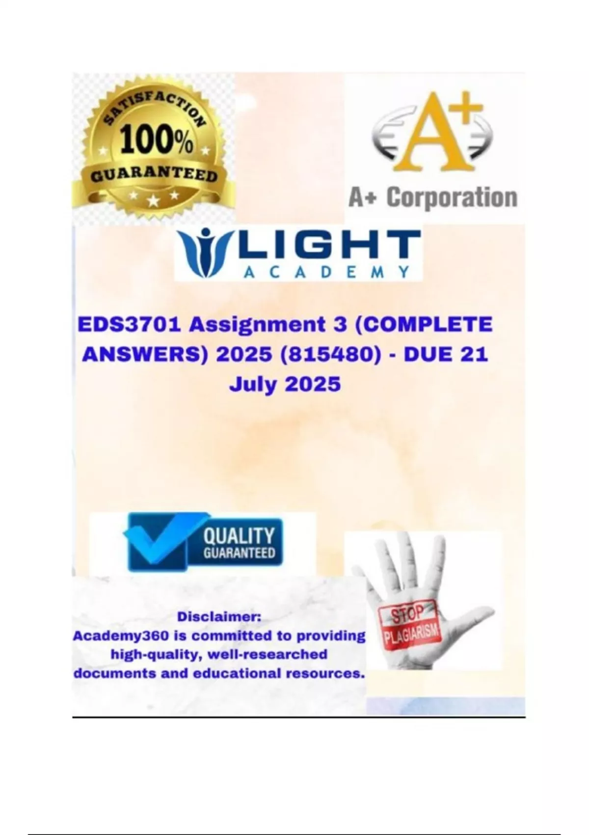 EDS3701 Assignment 3 (COMPLETE ANSWERS) 2025 (815480) - DUE 21 July ...
