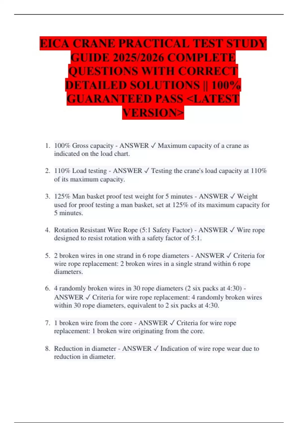 EICA Mobile Crane & Digger Derrick Certification Practice EXAM STUDY GUIDE 2025/2026 COMPLETE ...