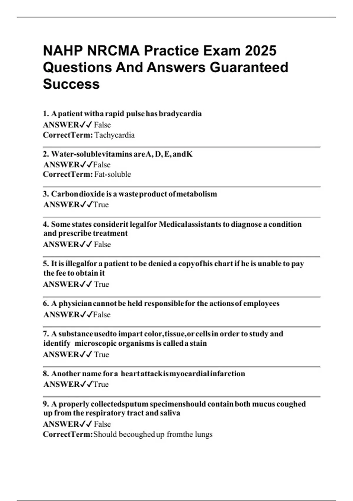 NAHP NRCMA Practice Exam 2025 Questions And Answers Guaranteed Success ...