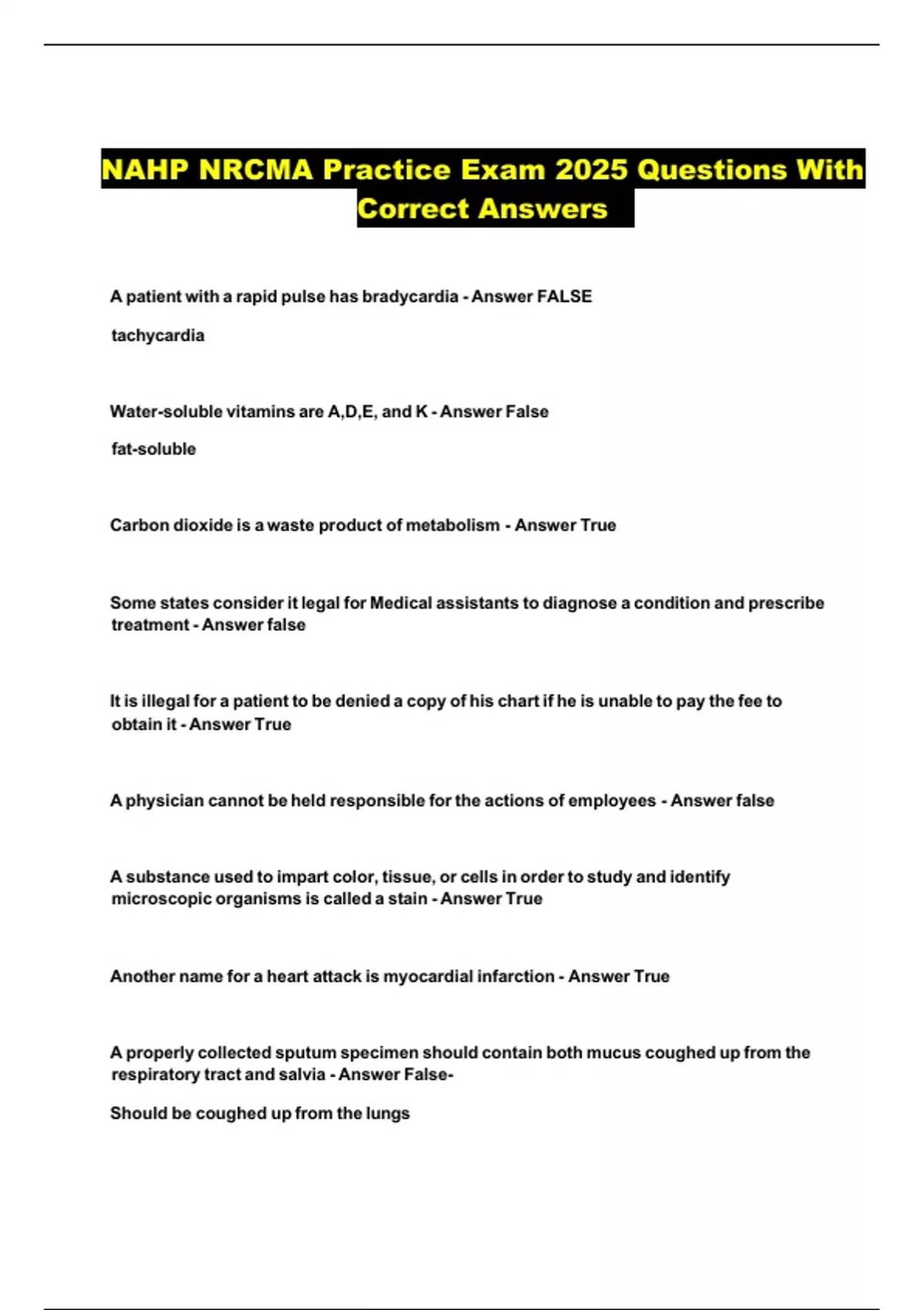 NAHP NRCMA Practice Exam 2025 Questions With Correct Answers - NAHP ...