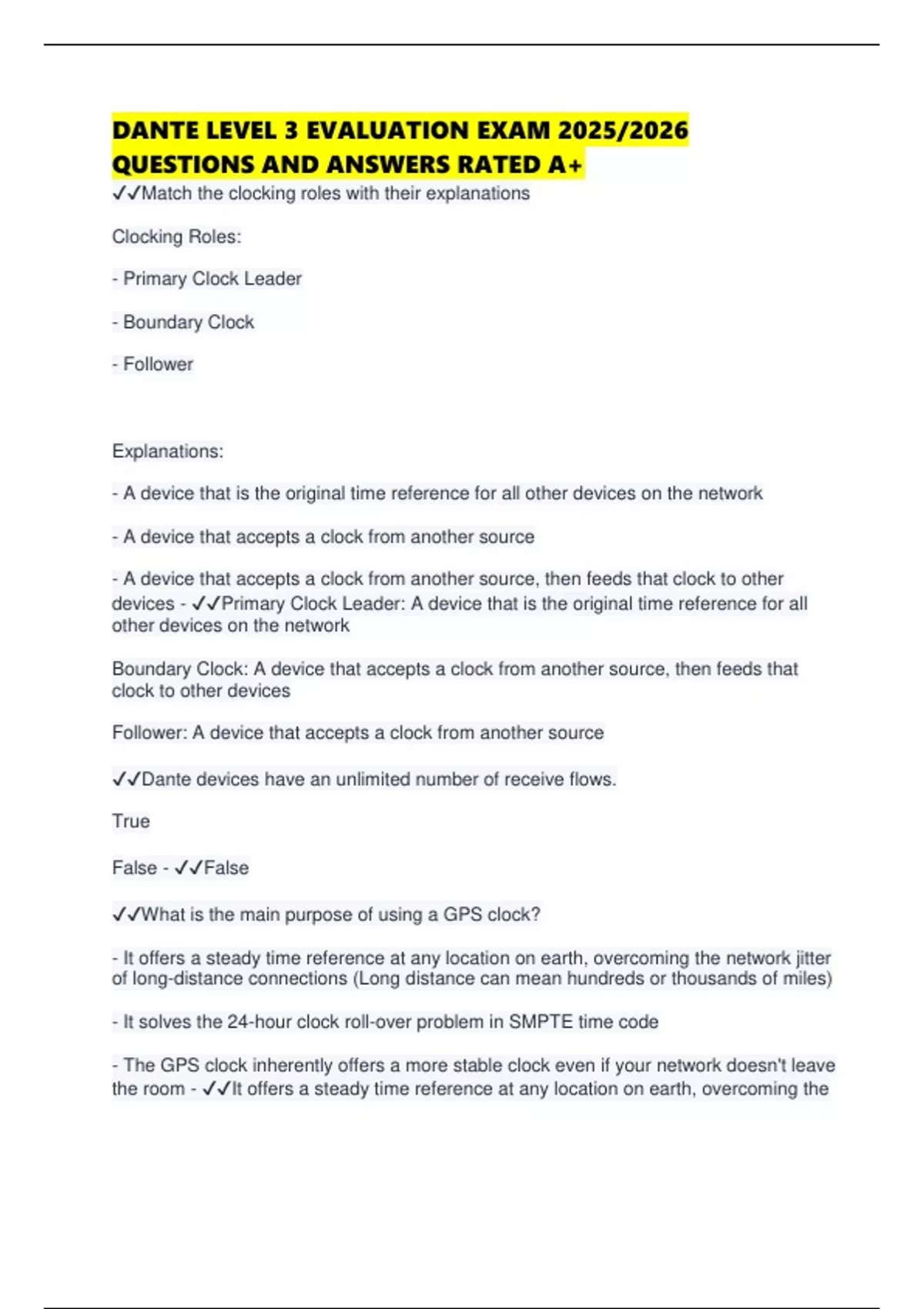 DANTE LEVEL 3 EVALUATION EXAM 2025/2026 QUESTIONS AND ANSWERS RATED A+ ...