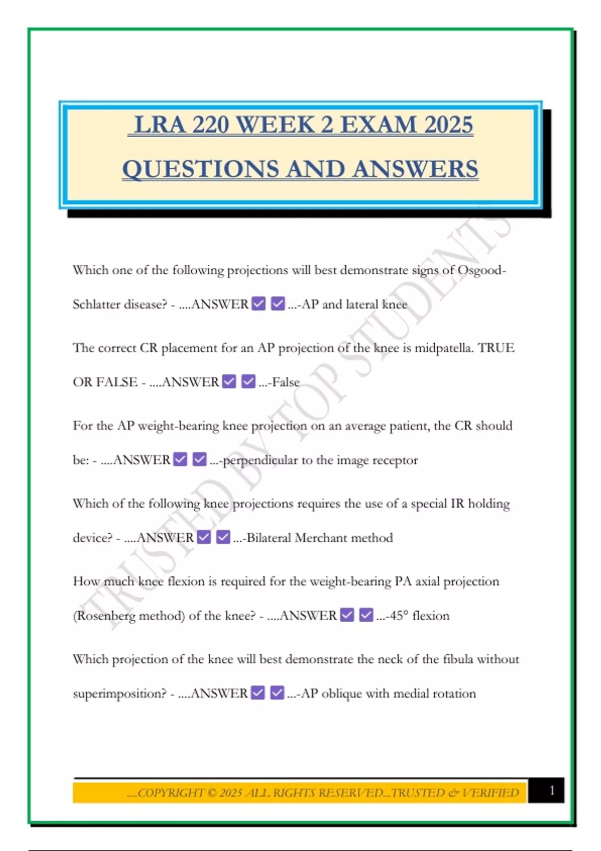 LRA 220 WEEK 2 EXAM 2025 QUESTIONS AND ANSWERS - LRA - Stuvia US