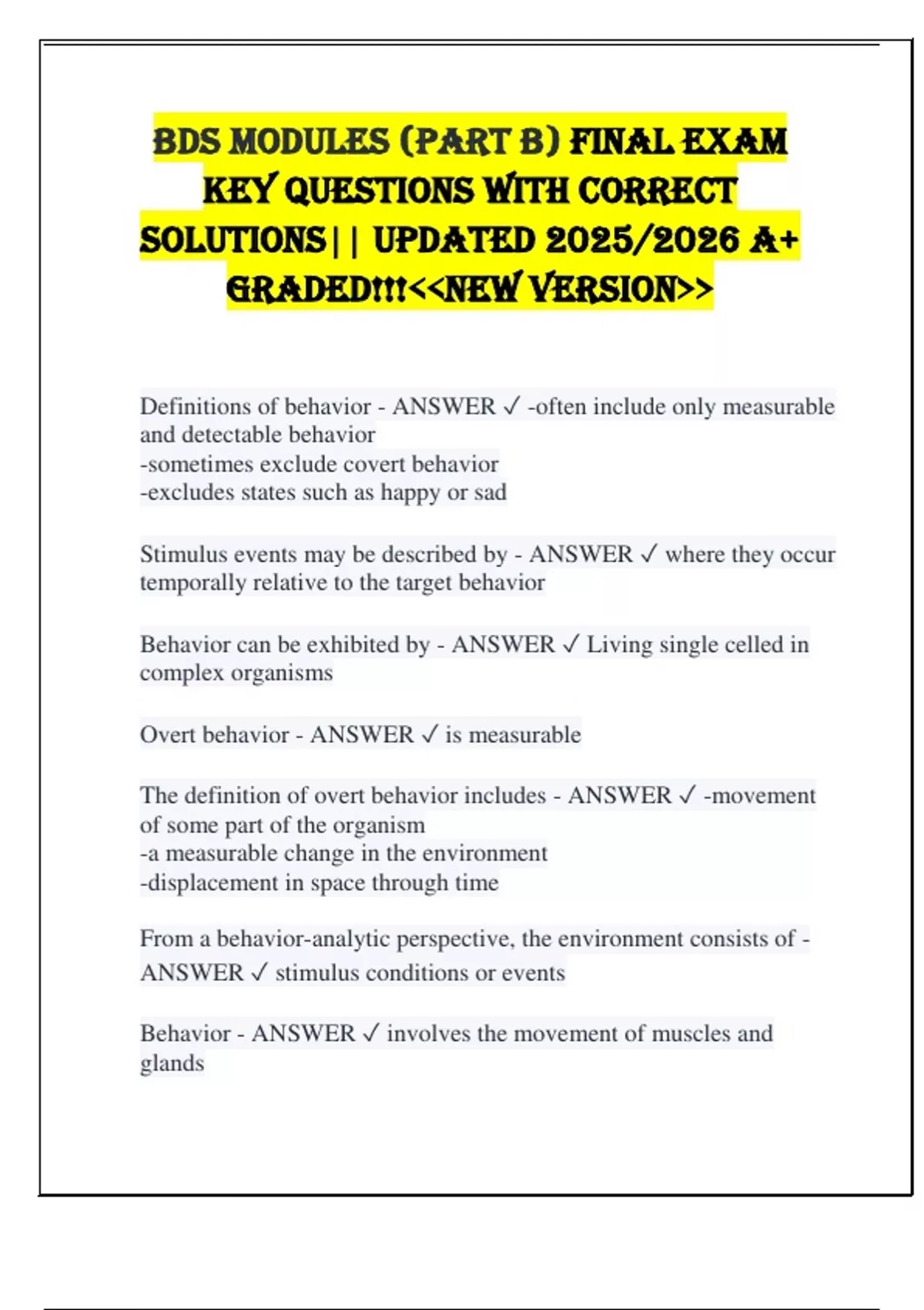 BDS Modules (part B) Final Exam Key Questions with Correct Solutions ...