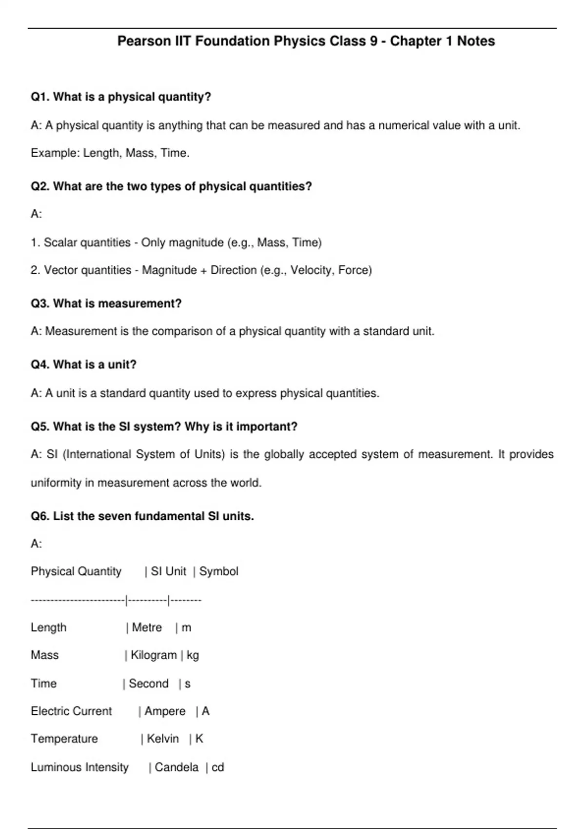 "Pearson IIT Foundation Physics Class 9 Chapter 1 Notes | Physical ...