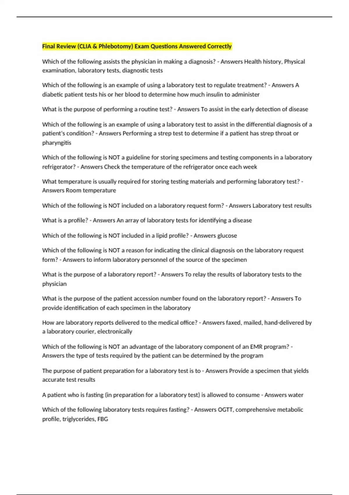 Phlebotomy Bundled Questions with Correct Answers Latest Update 2025/ ...