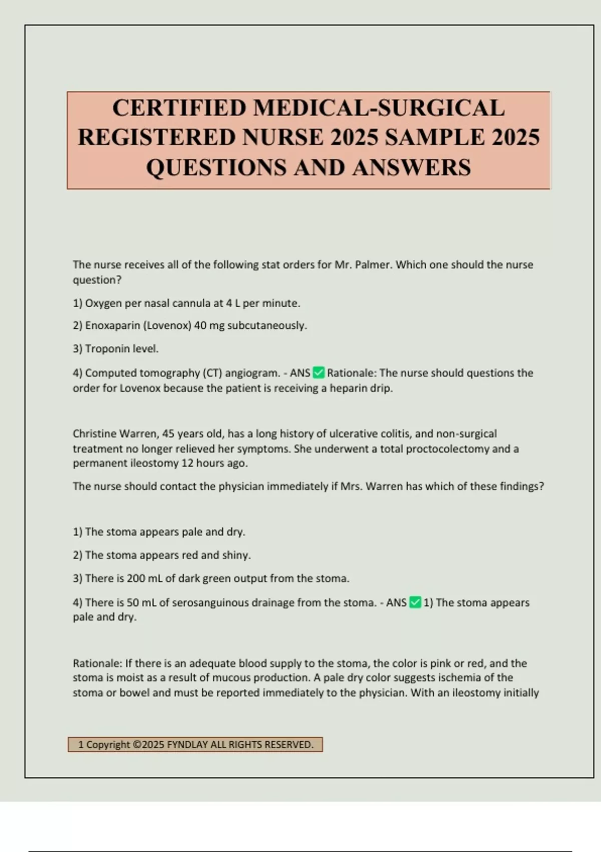 CERTIFIED MEDICAL-SURGICAL REGISTERED NURSE 2025 SAMPLE 2025 QUESTIONS ...