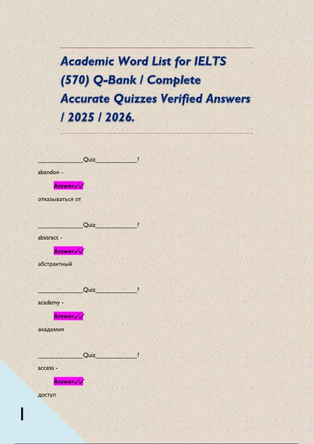 Academic Word List for IELTS (570) Q-Bank / Complete Accurate Quizzes ...