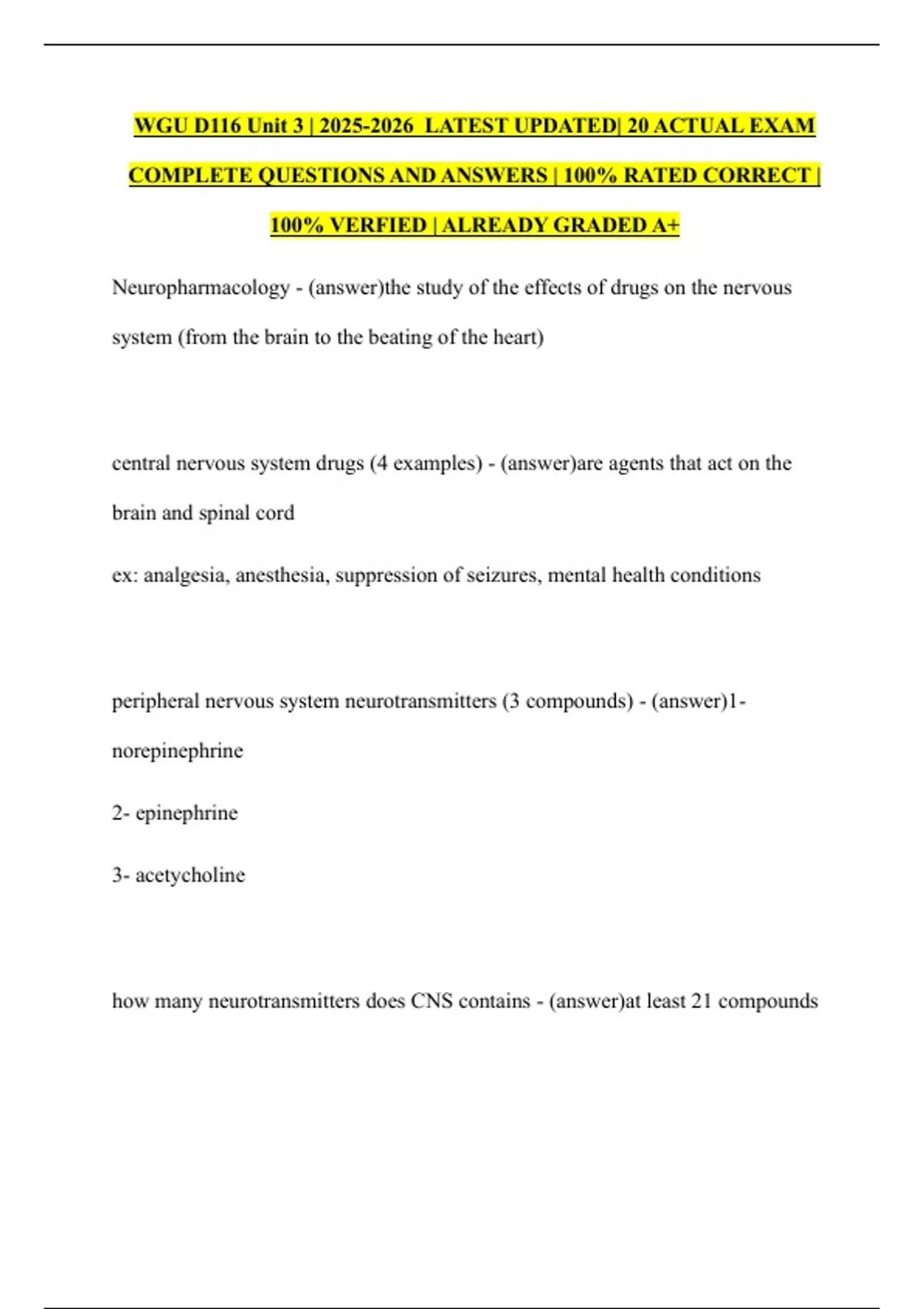 WGU D116 Unit 3 | LATEST UPDATED| 20 ACTUAL EXAM COMPLETE QUESTIONS AND ...