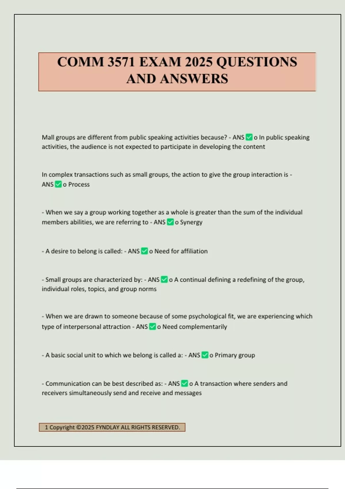 COMM 3571 EXAM 2025 QUESTIONS AND ANSWERS - COMM 3571 - Stuvia US