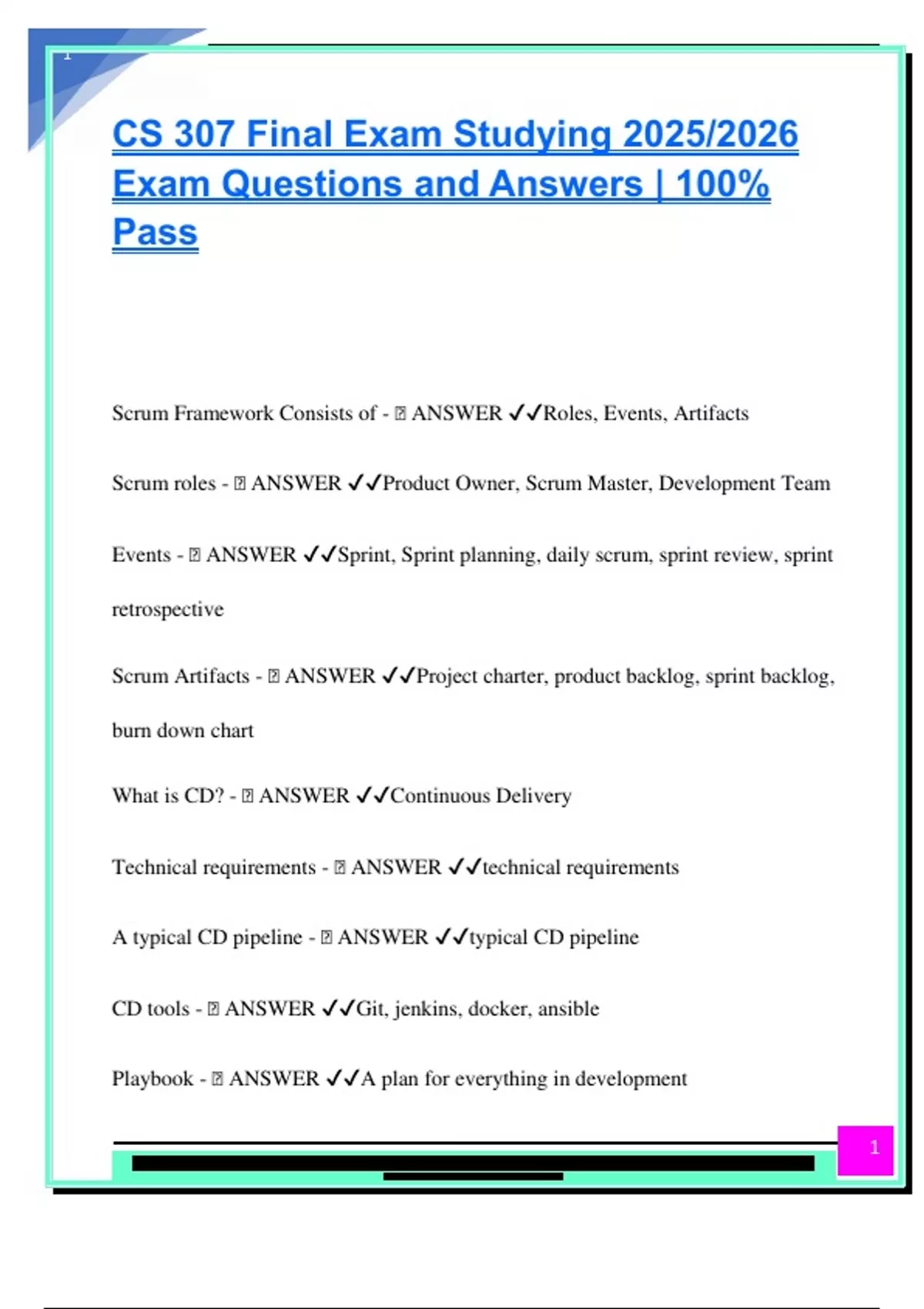 CS 307 Final Exam Studying 2025/2026 Exam Questions and Answers | 100% Pass - CS 307 - Stuvia US
