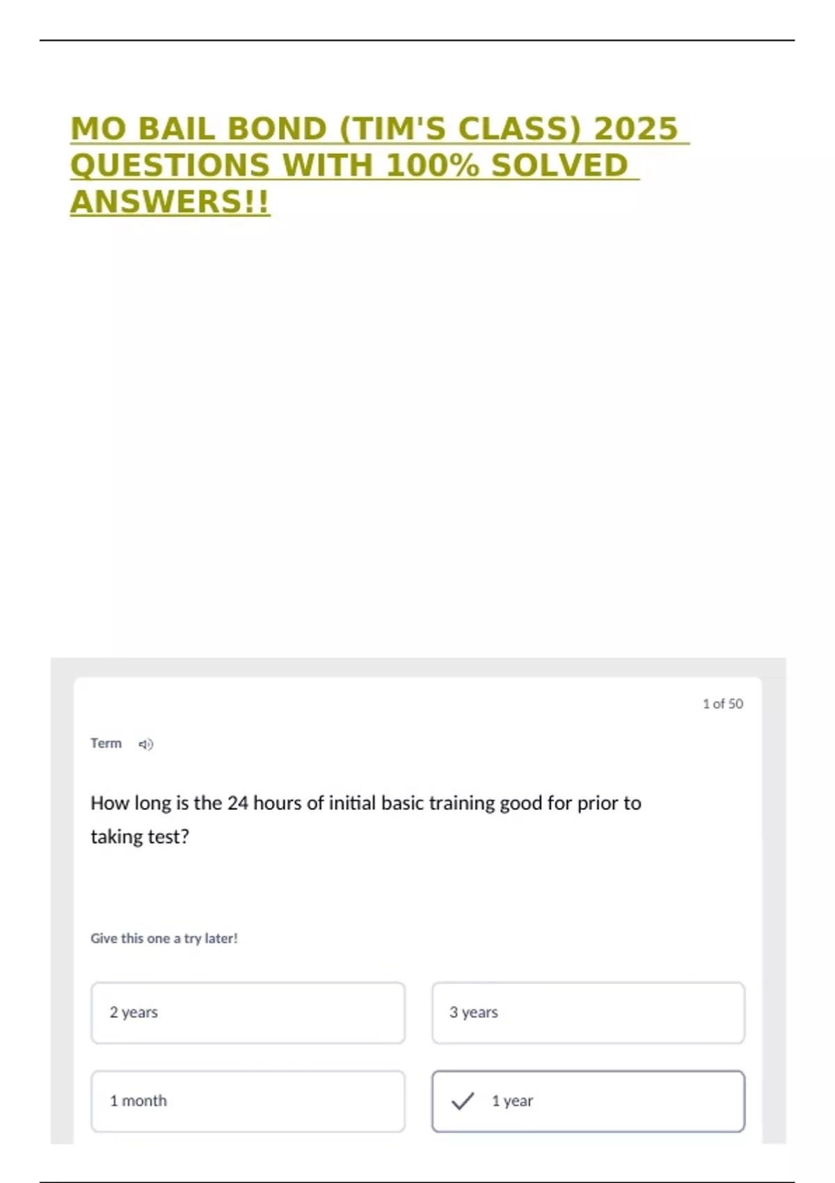 MO BAIL BOND (TIM'S CLASS) 2025 QUESTIONS WITH 100% SOLVED ANSWERS ...