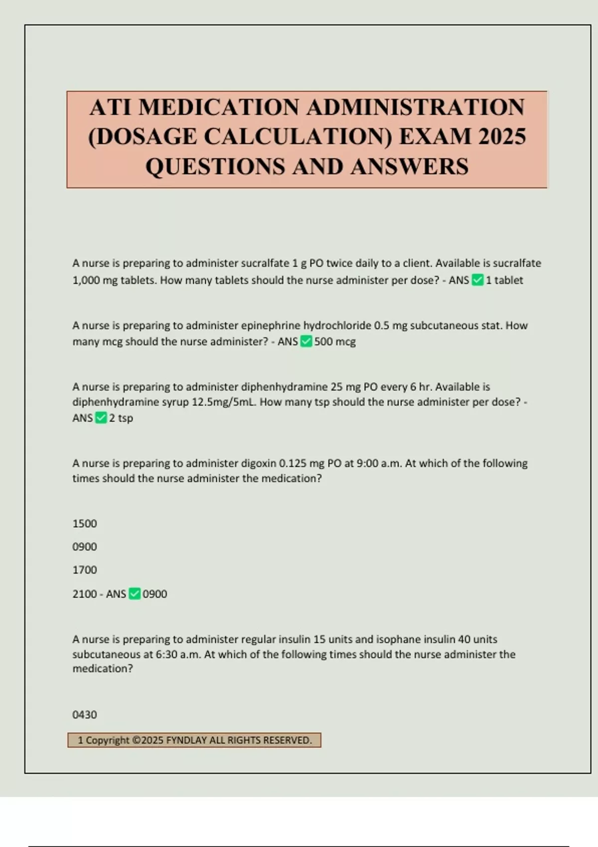 ATI MEDICATION ADMINISTRATION (DOSAGE CALCULATION) EXAM 2025 QUESTIONS ...