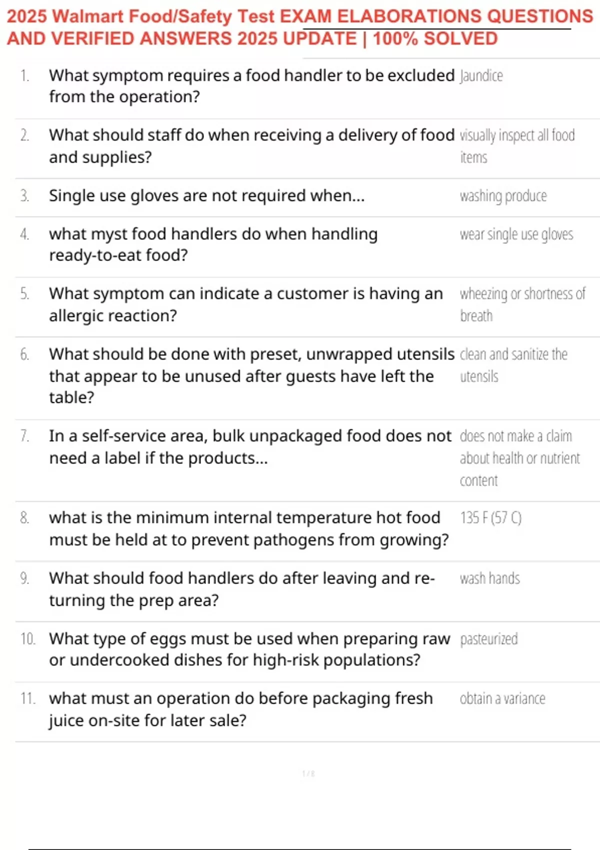 2025 Walmart Food/Safety Test EXAM ELABORATIONS QUESTIONS AND VERIFIED ...