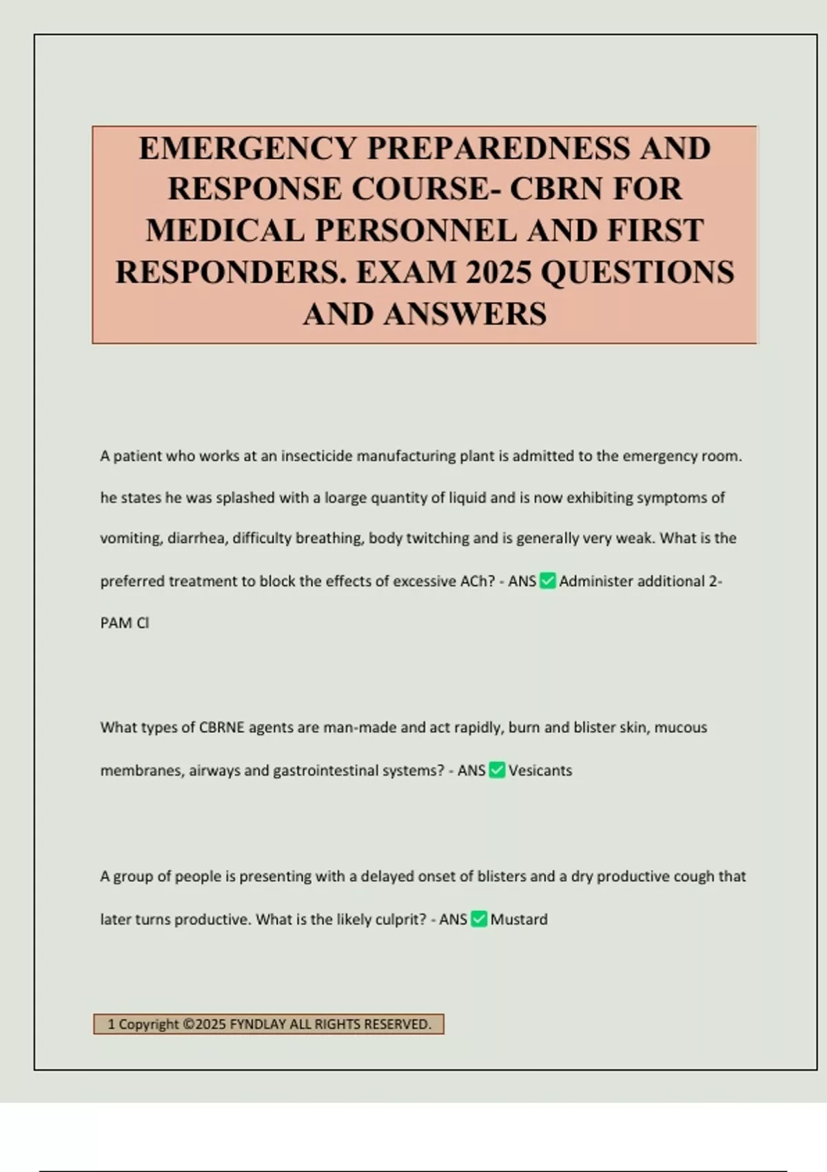 EMERGENCY PREPAREDNESS AND RESPONSE COURSE- CBRN FOR MEDICAL PERSONNEL ...