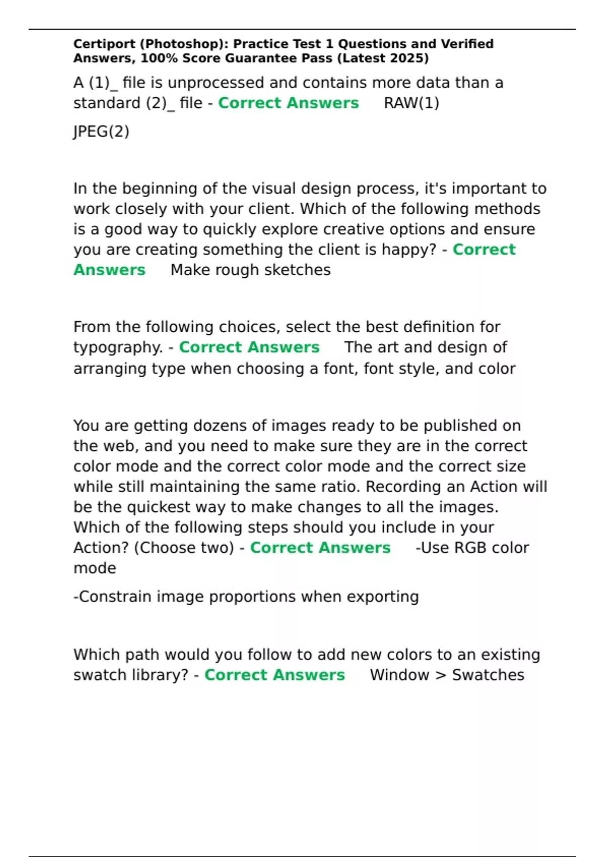 Certiport (Photoshop) Practice Test 1 Questions and Verified Answers ...