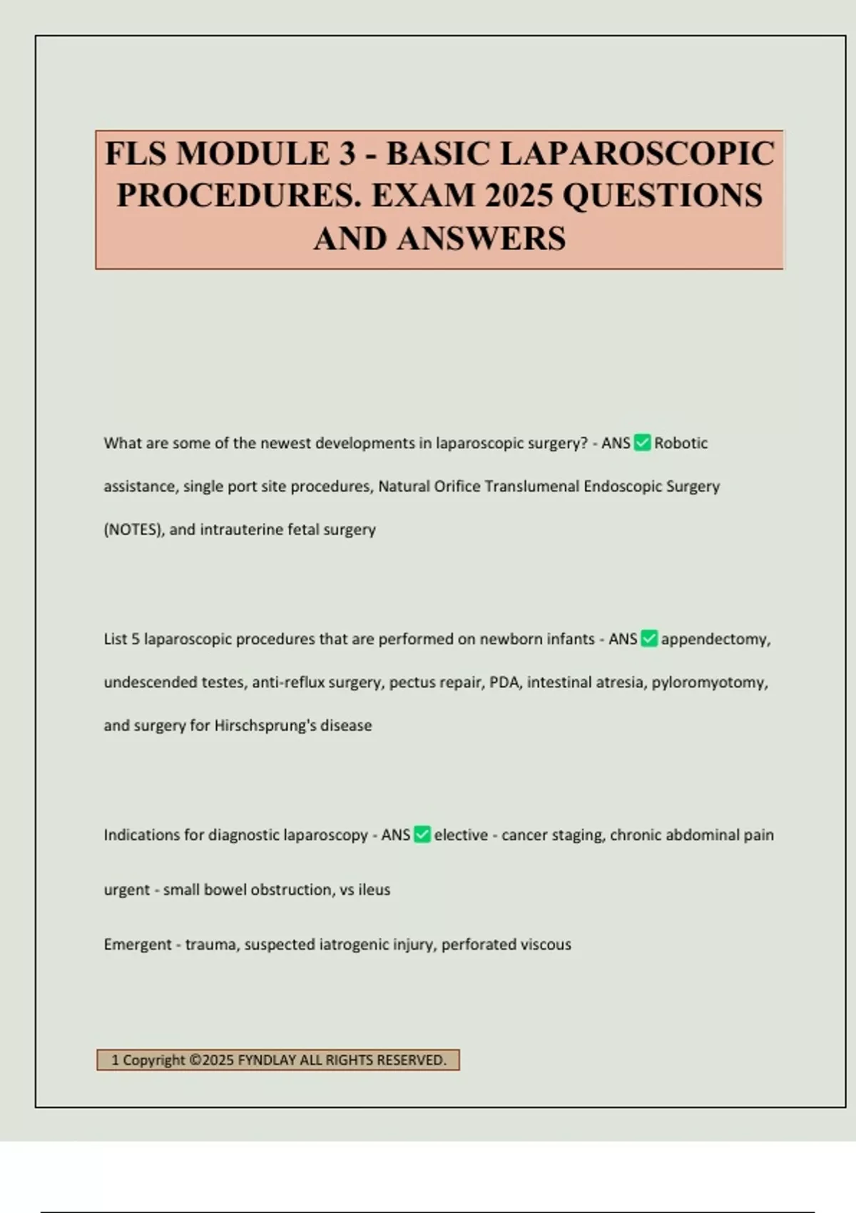 FLS MODULE 3 - BASIC LAPAROSCOPIC PROCEDURES. EXAM 2025 QUESTIONS AND ...
