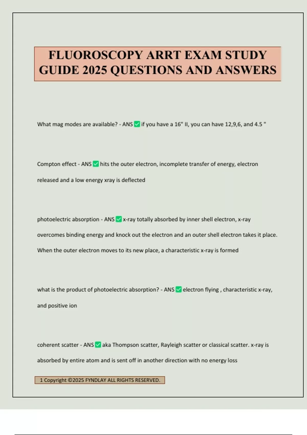 FLUOROSCOPY ARRT EXAM STUDY GUIDE 2025 QUESTIONS AND ANSWERS ...
