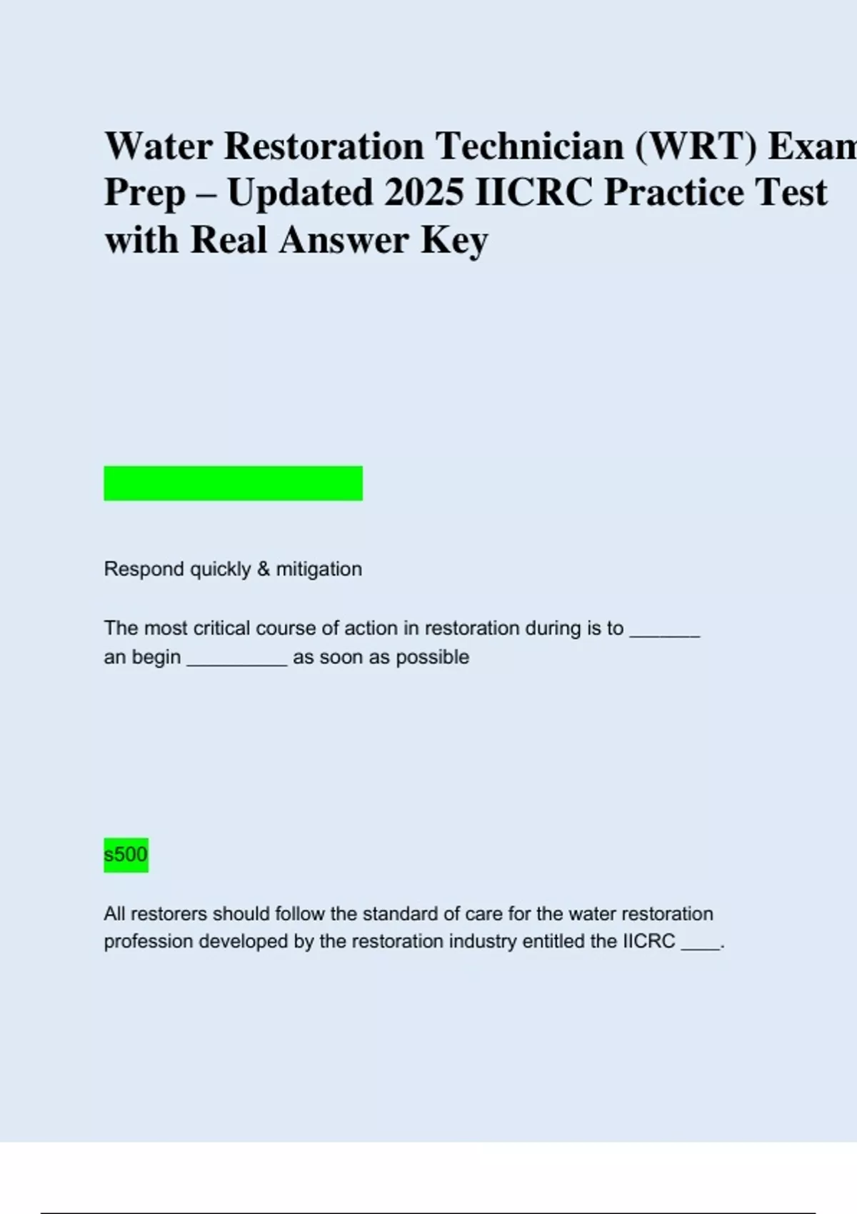 Water Restoration Technician (WRT) Exam Prep – Updated 2025 IICRC ...