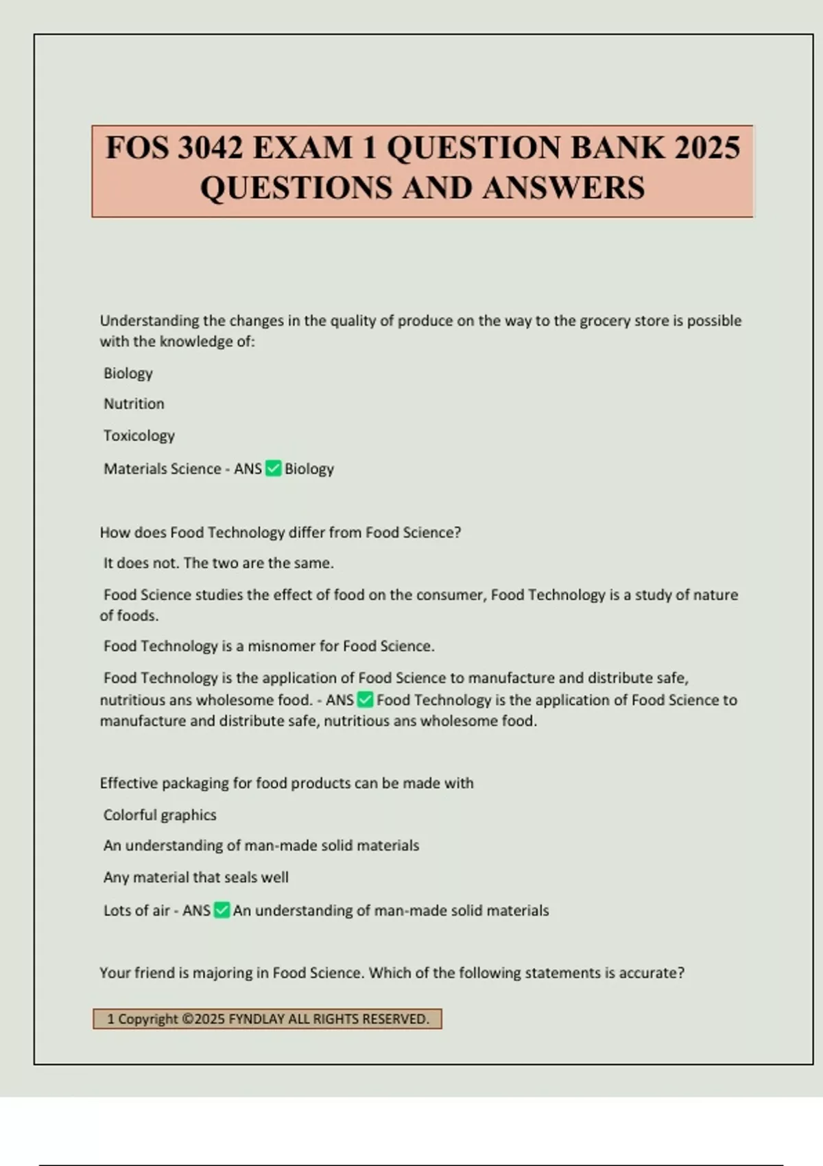 FOS 3042 EXAM 1 QUESTION BANK 2025 QUESTIONS AND ANSWERS - FOS 3042 ...