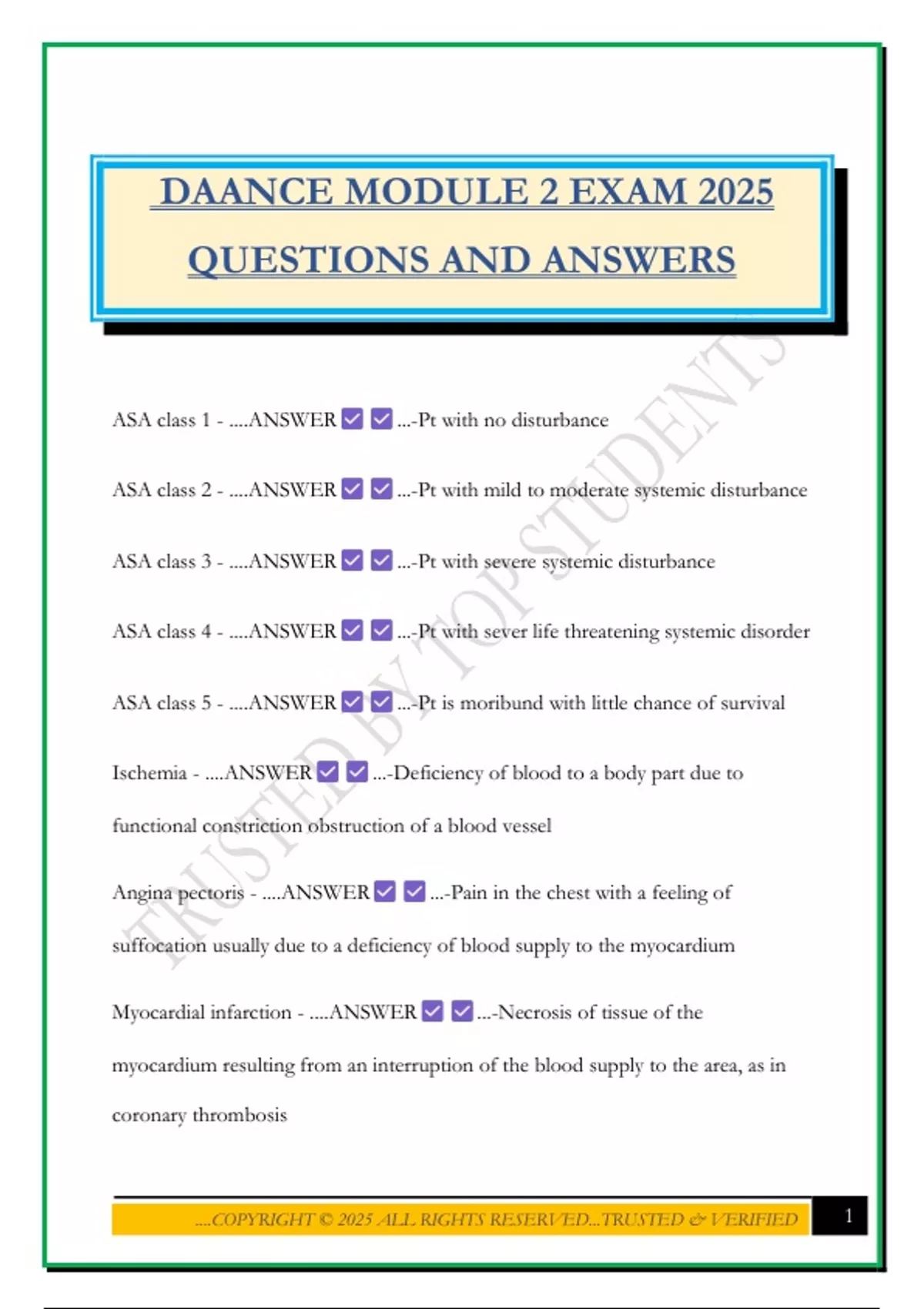 DAANCE MODULE 2 EXAM 2025 QUESTIONS AND ANSWERS - DAANCE - Stuvia US