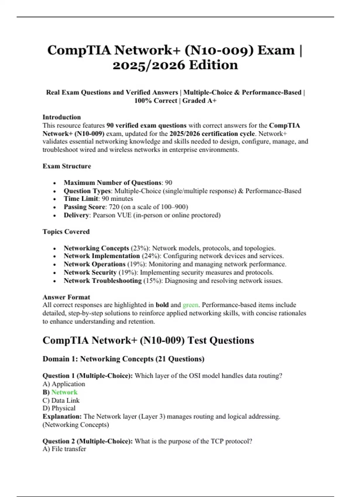 CompTIA Network+ (N10-009) Exam | 2025/2026 Edition – Real Exam ...