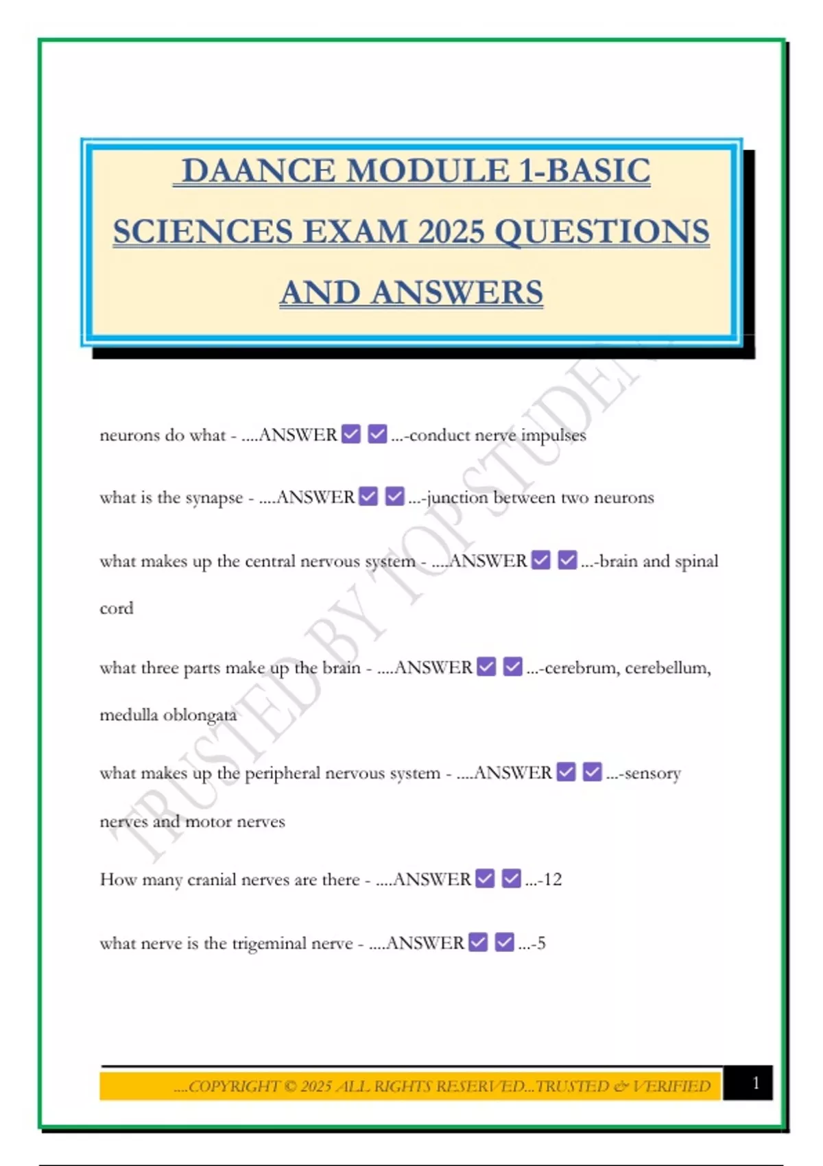 DAANCE MODULE 1-BASIC SCIENCES EXAM 2025 QUESTIONS AND ANSWERS - DAANCE ...