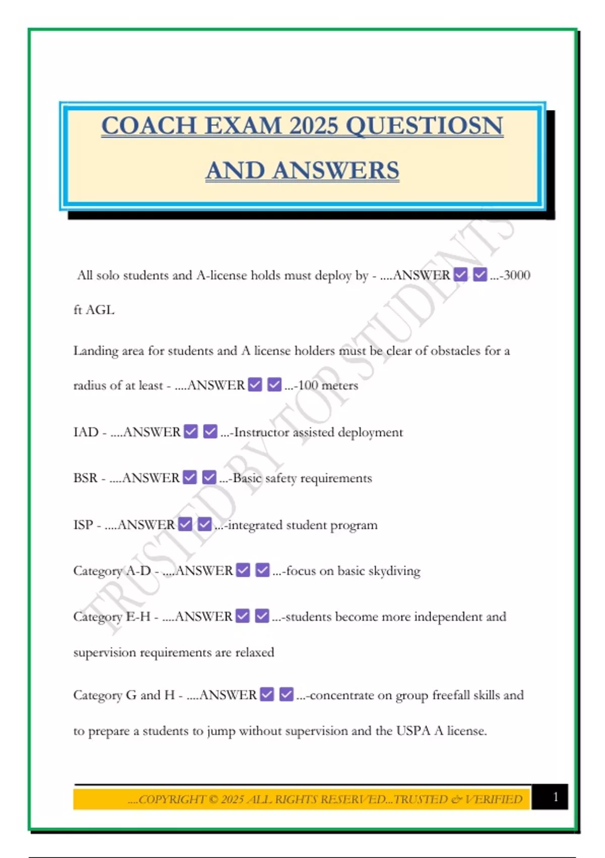 COACH EXAM 2025 QUESTIOSN AND ANSWERS - USPA - Stuvia US