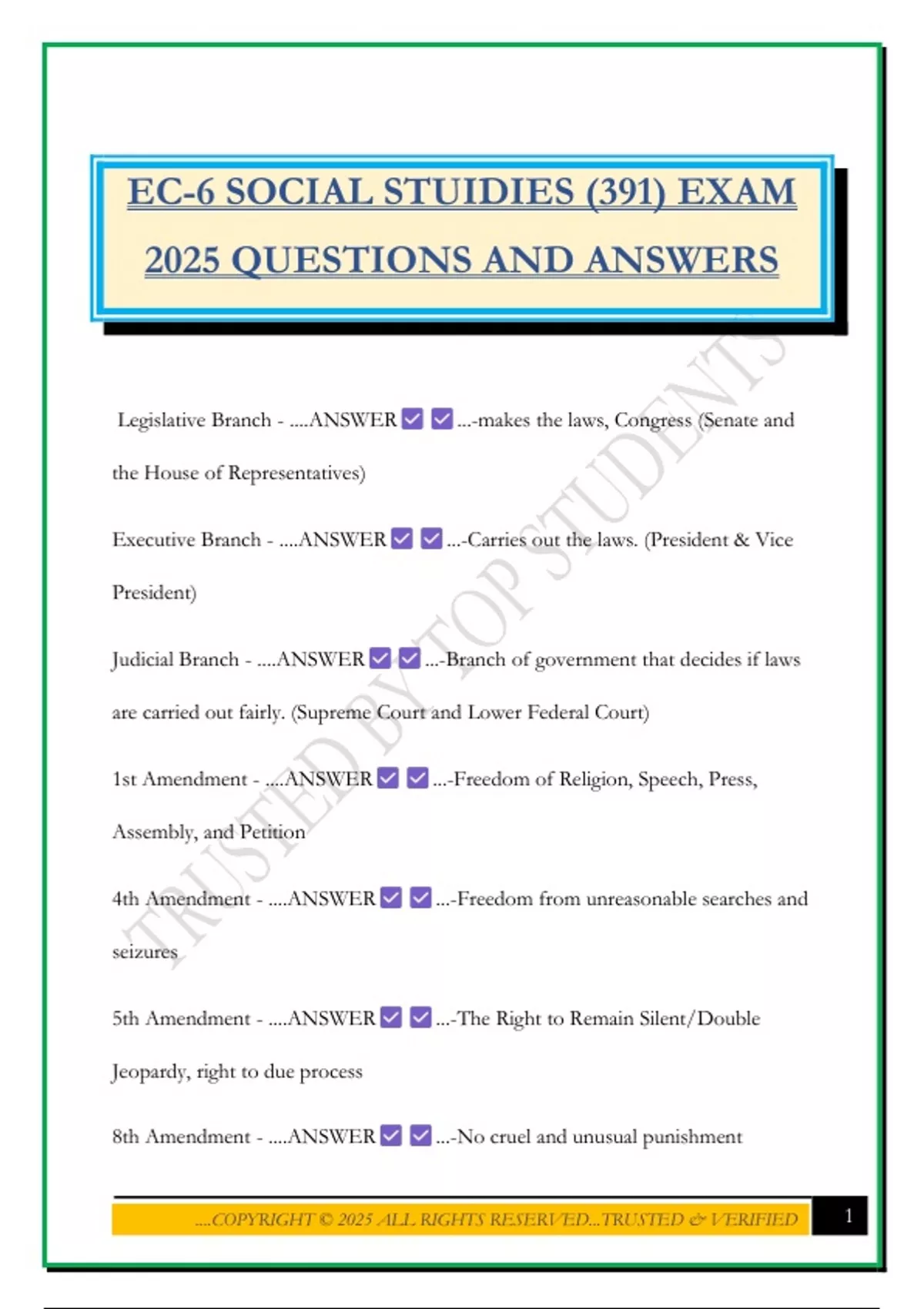 EC-6 SOCIAL STUIDIES (391) EXAM 2025 QUESTIONS AND ANSWERS - TEXES CORE ...