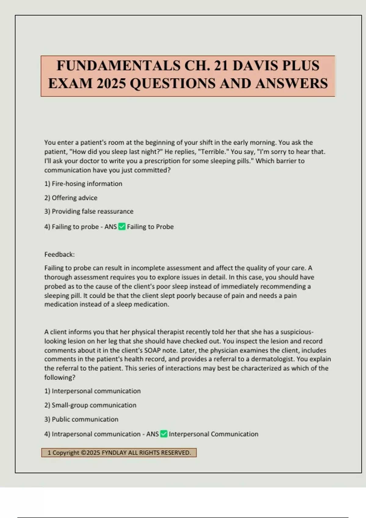 FUNDAMENTALS CH. 21 DAVIS PLUS EXAM 2025 QUESTIONS AND ANSWERS ...