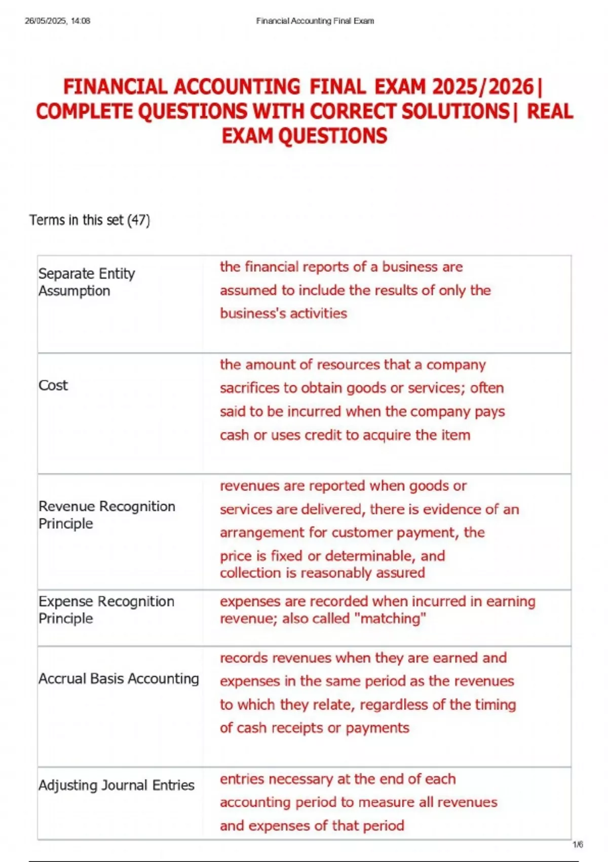 FINANCIAL ACCOUNTING FINAL EXAM COMPLETE QUESTIONS WITH CORRECT SOLUTIONS REAL EXAM QUESTIONS ...