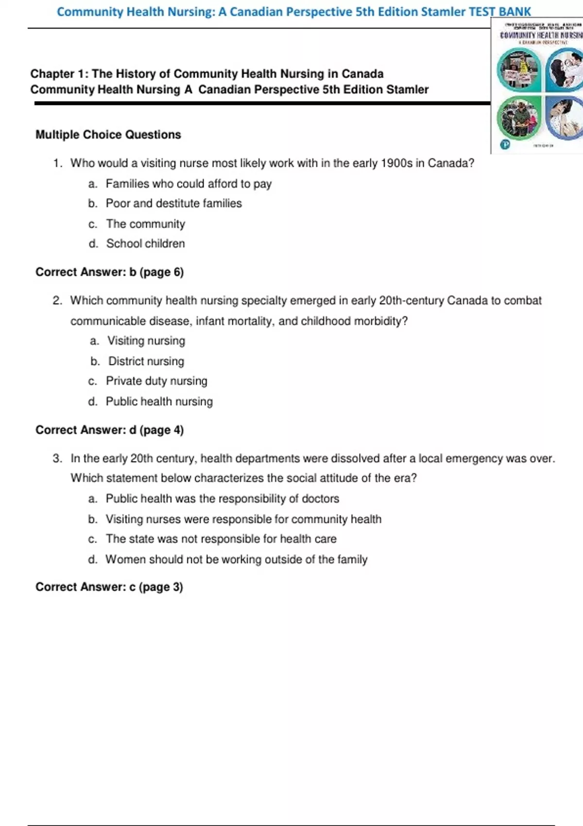 Community Health Nursing: A Canadian Perspective 5th Edition Stamler ...