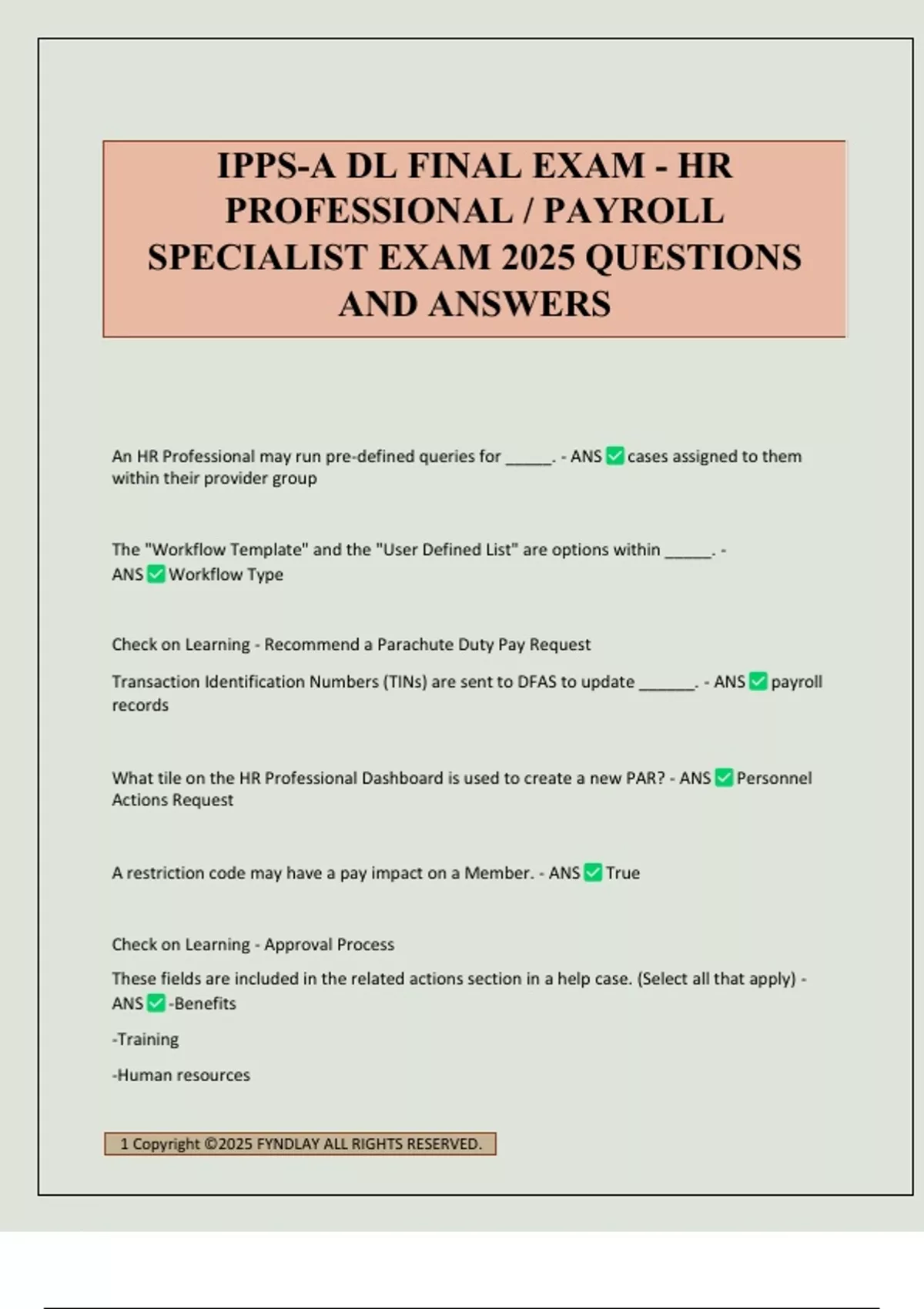 IPPS-A DL FINAL EXAM - HR PROFESSIONAL / PAYROLL SPECIALIST EXAM 2025 ...