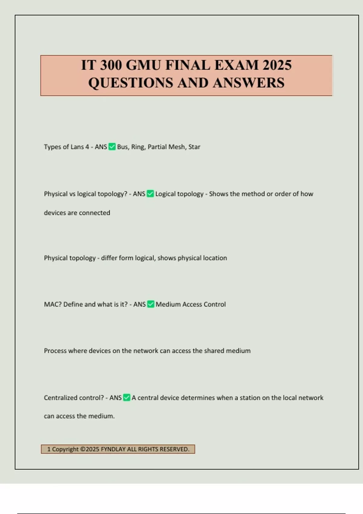 IT 300 GMU FINAL EXAM 2025 QUESTIONS AND ANSWERS - IT 300 - Stuvia US