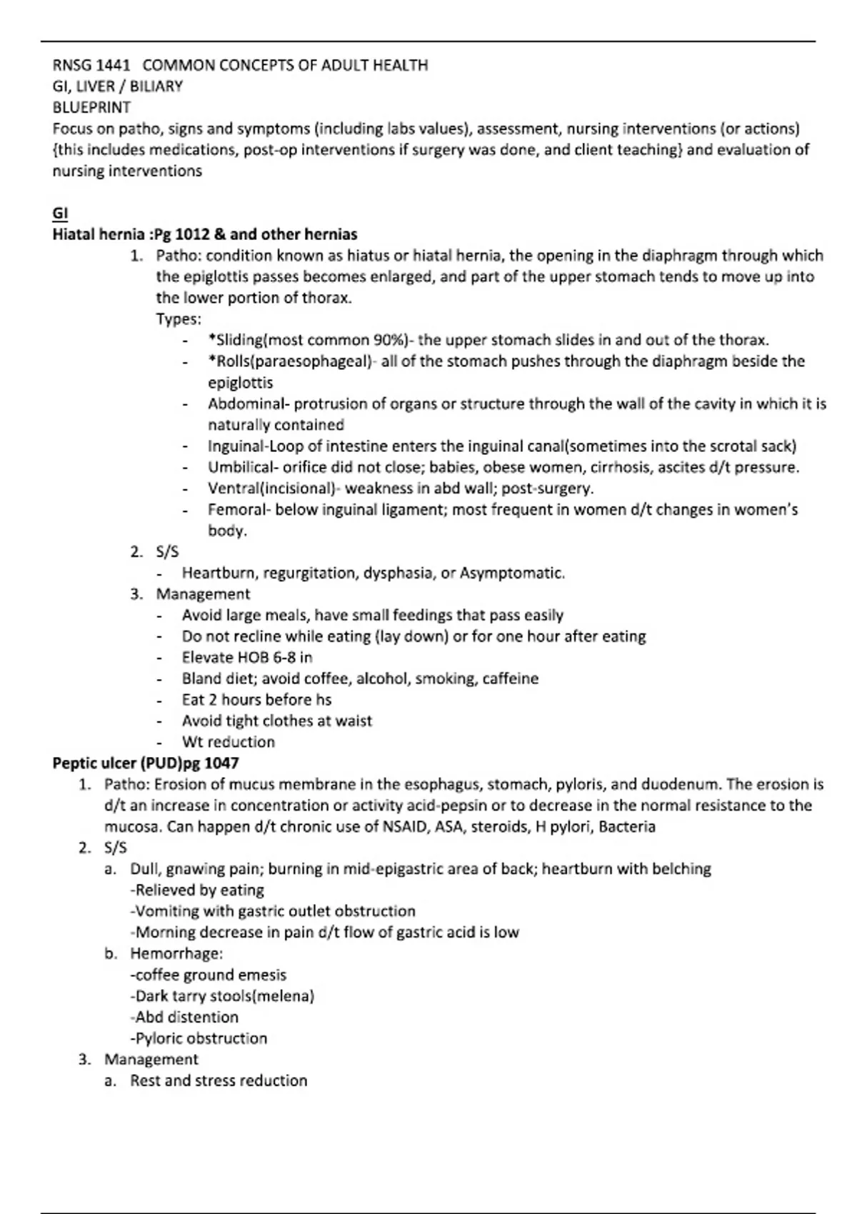 Nursing med surg 1 GI tract RNSG 1441 COMMON CONCEPTS OF ADULT HEALTH ...