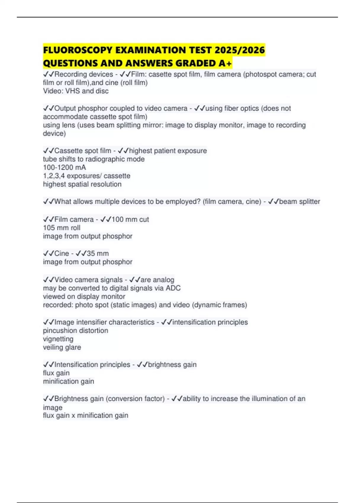 FLUOROSCOPY EXAMINATION TEST 2025/2026 QUESTIONS AND ANSWERS GRADED A+ ...