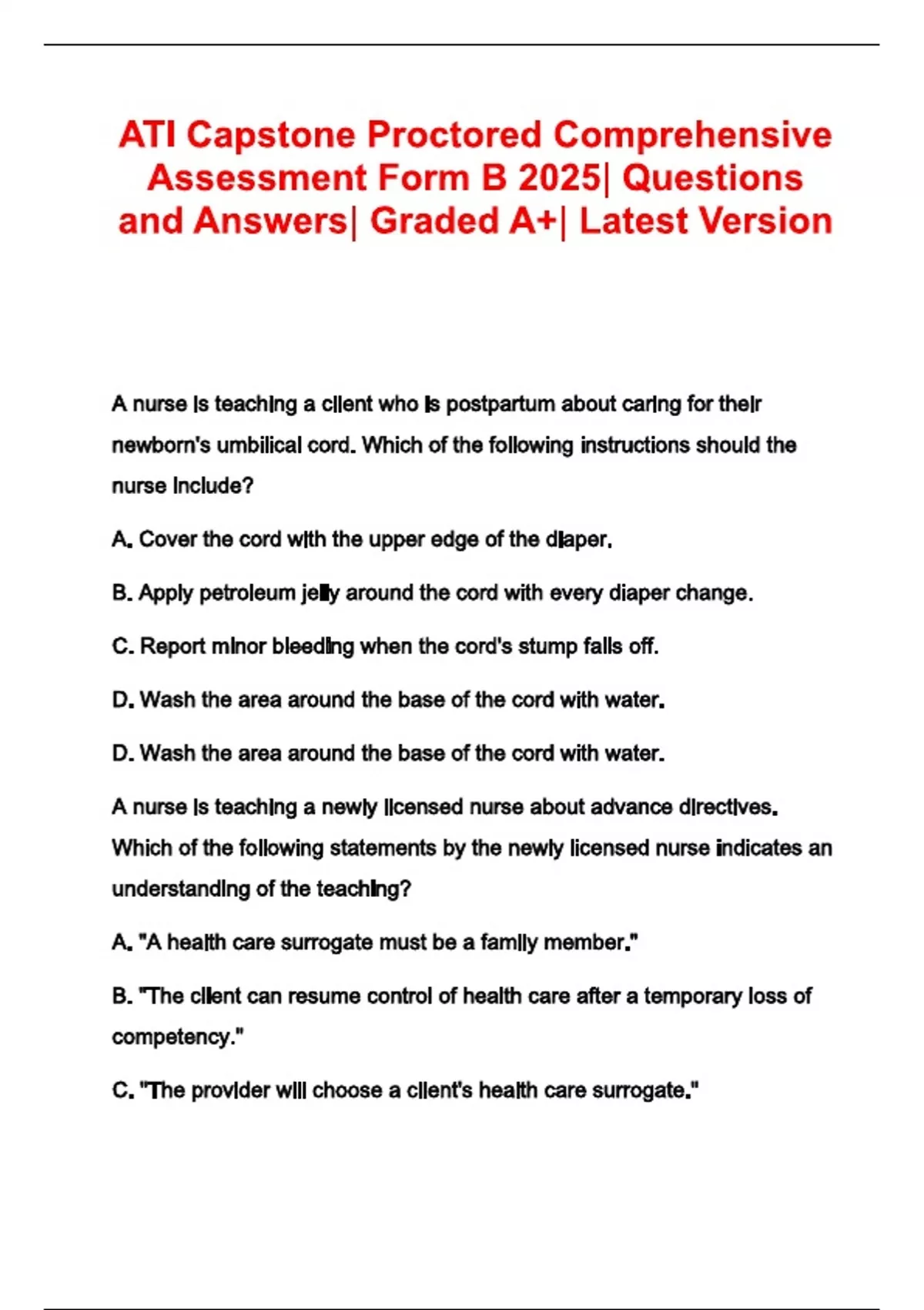 ATI Capstone Proctored Comprehensive Assessment Form B 2025 Questions ...