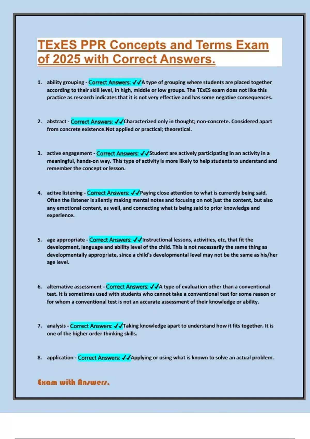 TExES PPR Concepts and Terms Exam of 2025 with Correct Answers - PPR ...