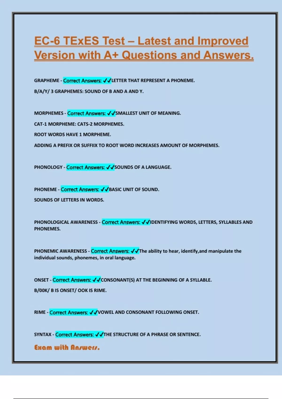 EC-6 TExES Test – Latest and Improved Version with A+ Questions and ...