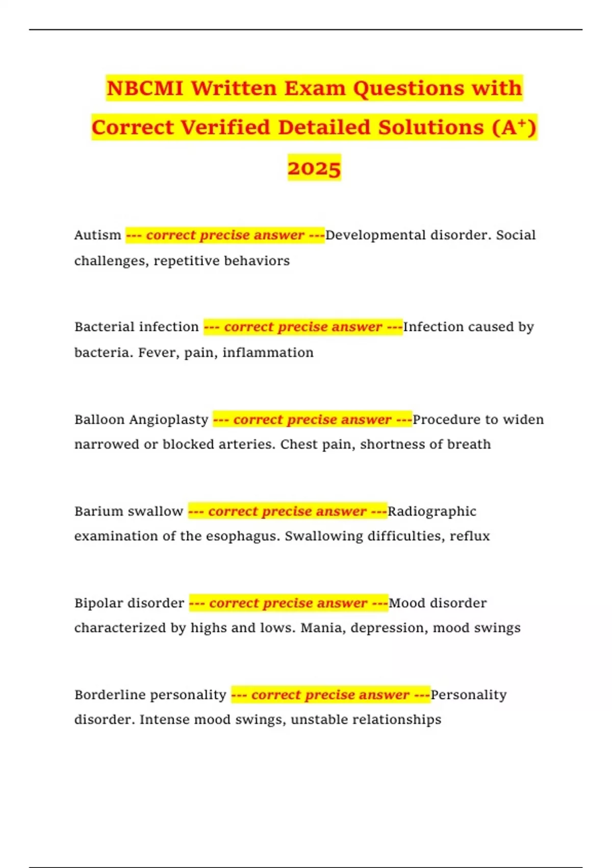 NBCMI Written Exam Questions with Correct Verified Detailed Solutions ...