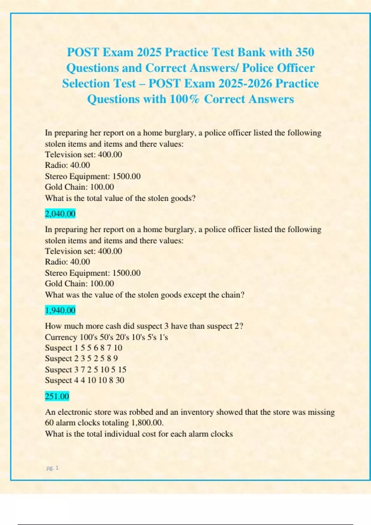 POST Exam 2025 Practice Test Bank with 350 Questions and Correct ...