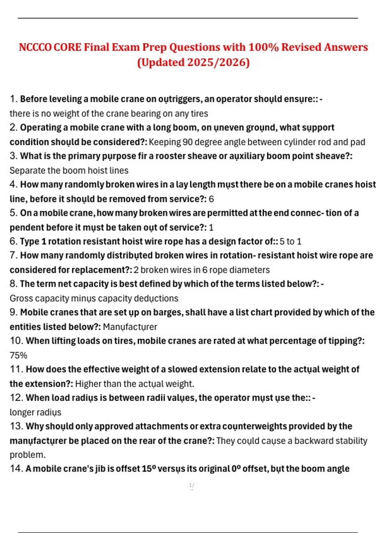 NCCCO Core Final Exam – Prep Questions with 100% Revised Answers ...