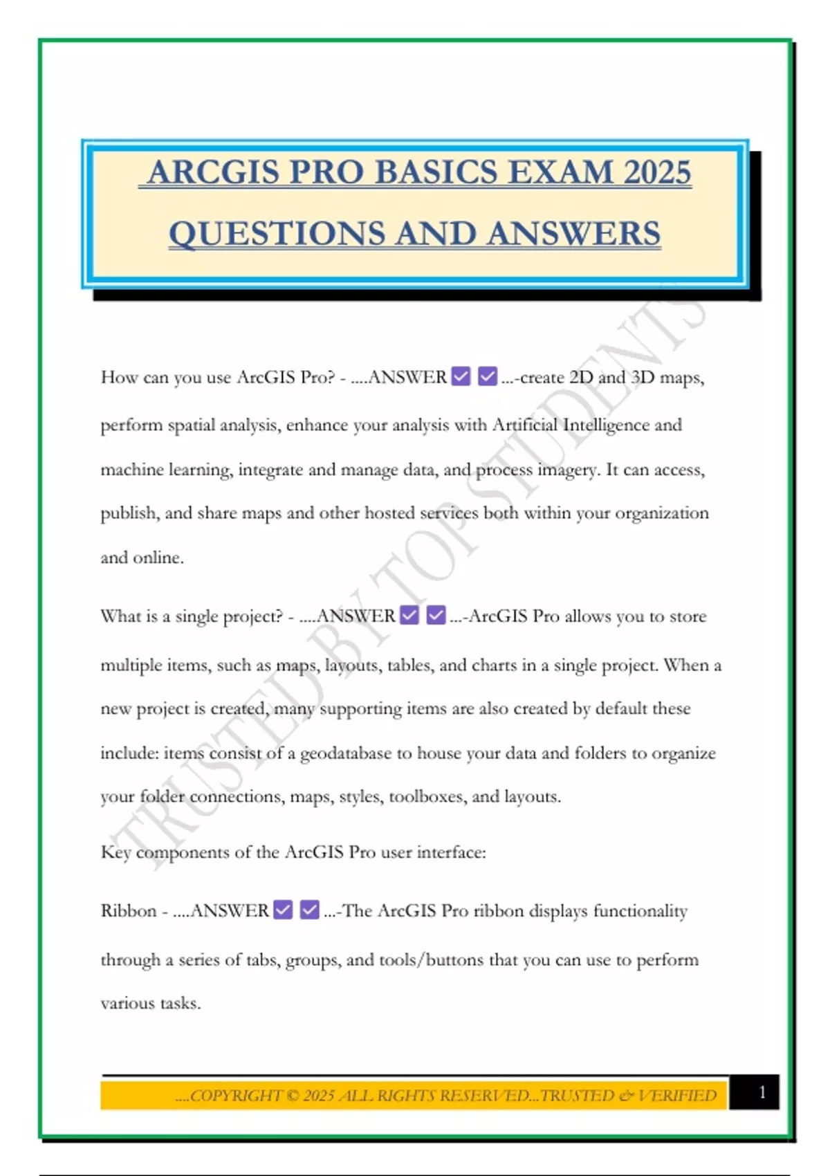 ARCGIS PRO BASICS EXAM 2025 QUESTIONS AND ANSWERS - ARCGIS ESRI - Stuvia US