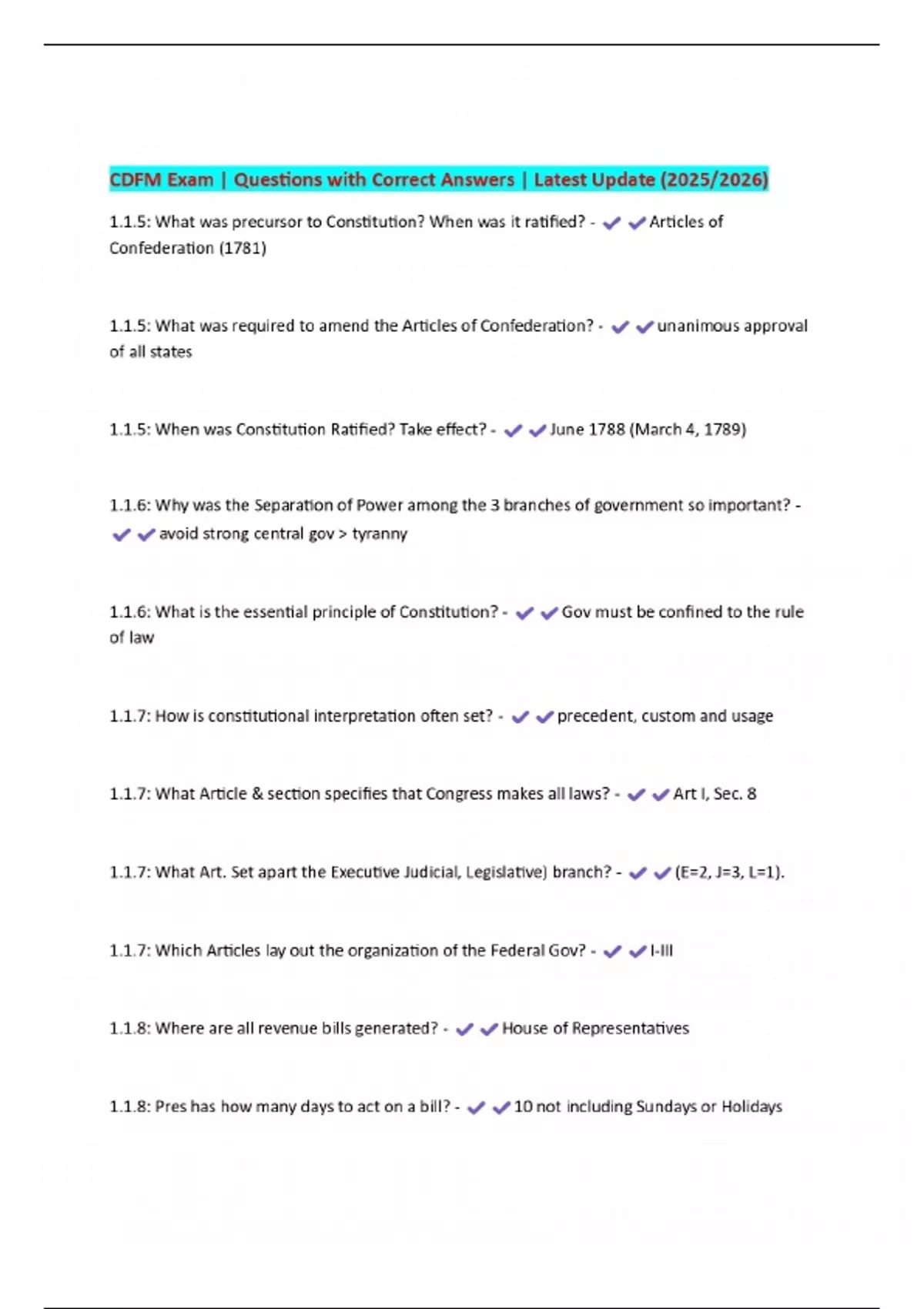 CDFM Exam | Questions with Correct Answers | Latest Update (2025/2026 ...