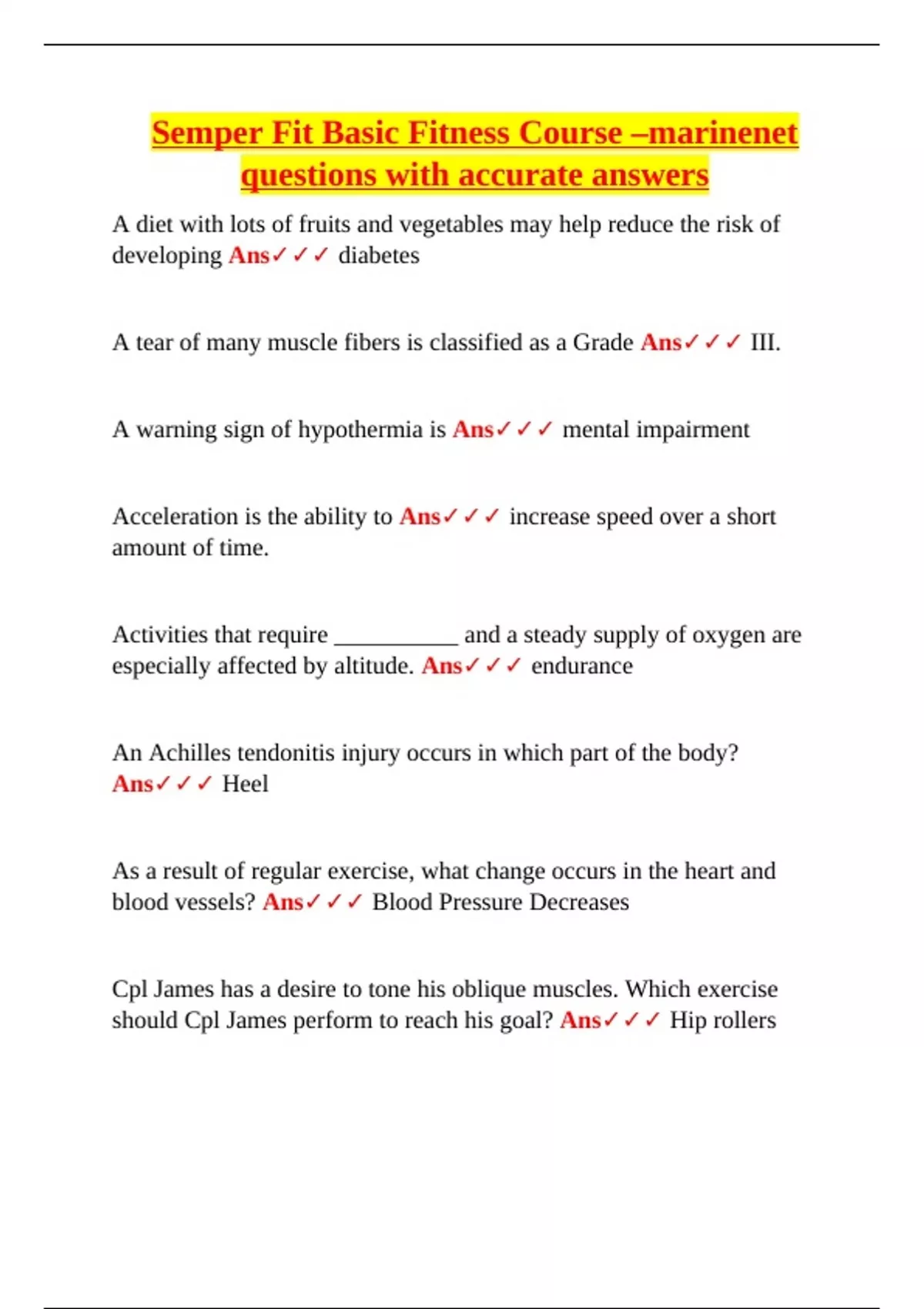 Semper Fit Basic Fitness Course – MarineNet Exam Q&A | Exercise ...