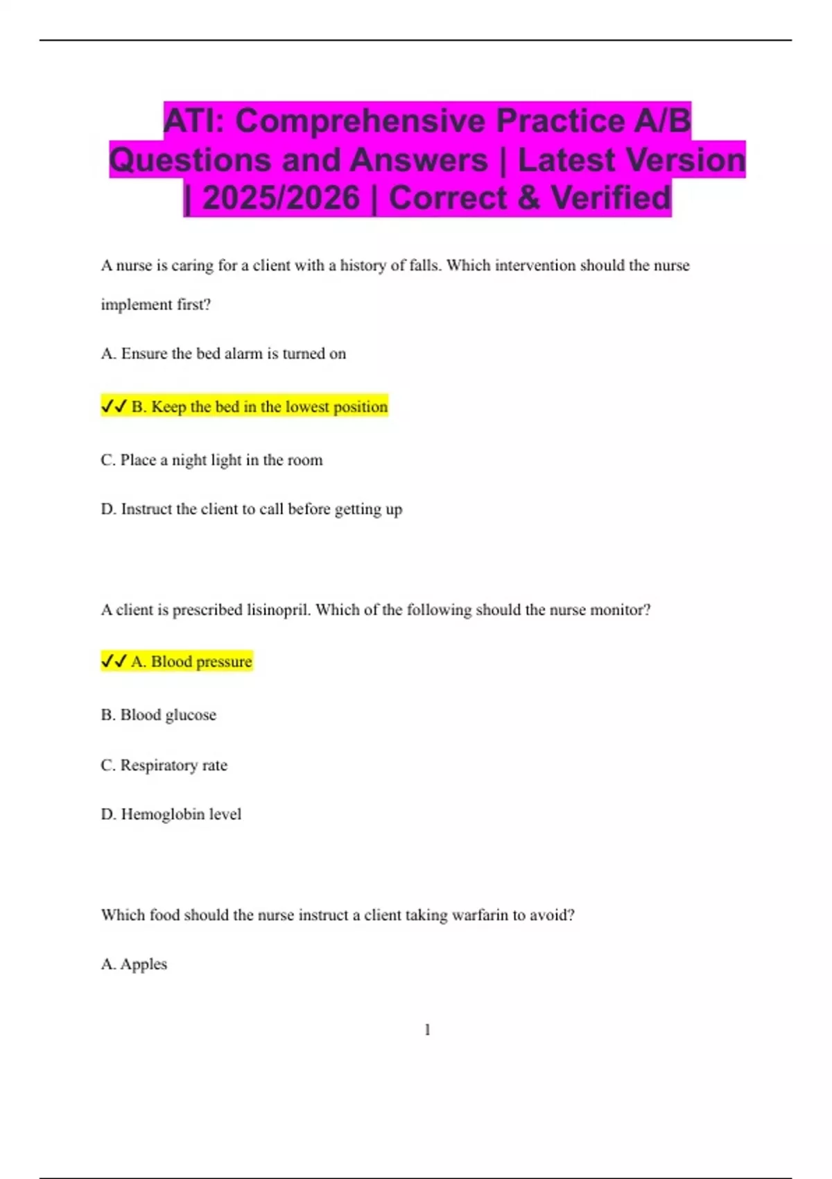 ATI: Comprehensive Practice A/B Questions and Answers | Latest Version ...