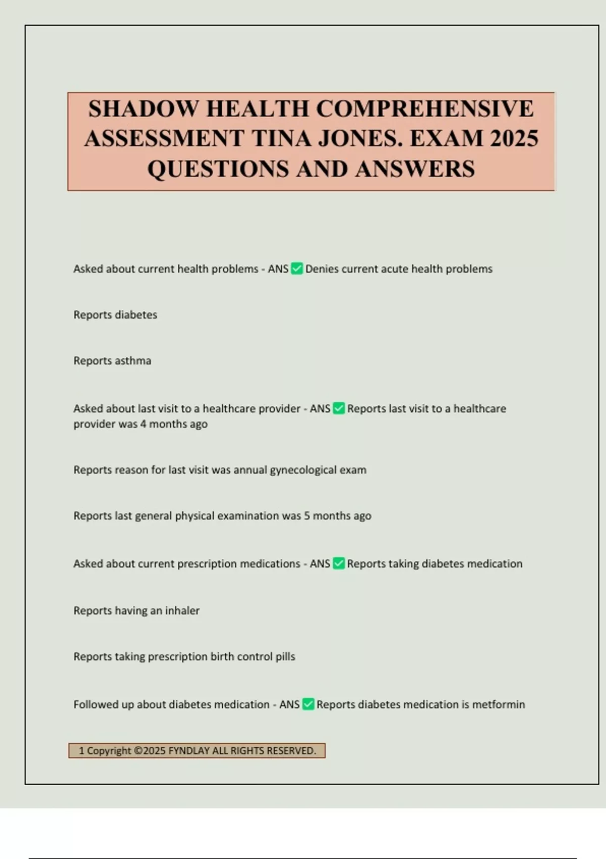 SHADOW HEALTH COMPREHENSIVE ASSESSMENT TINA JONES. EXAM 2025 QUESTIONS ...