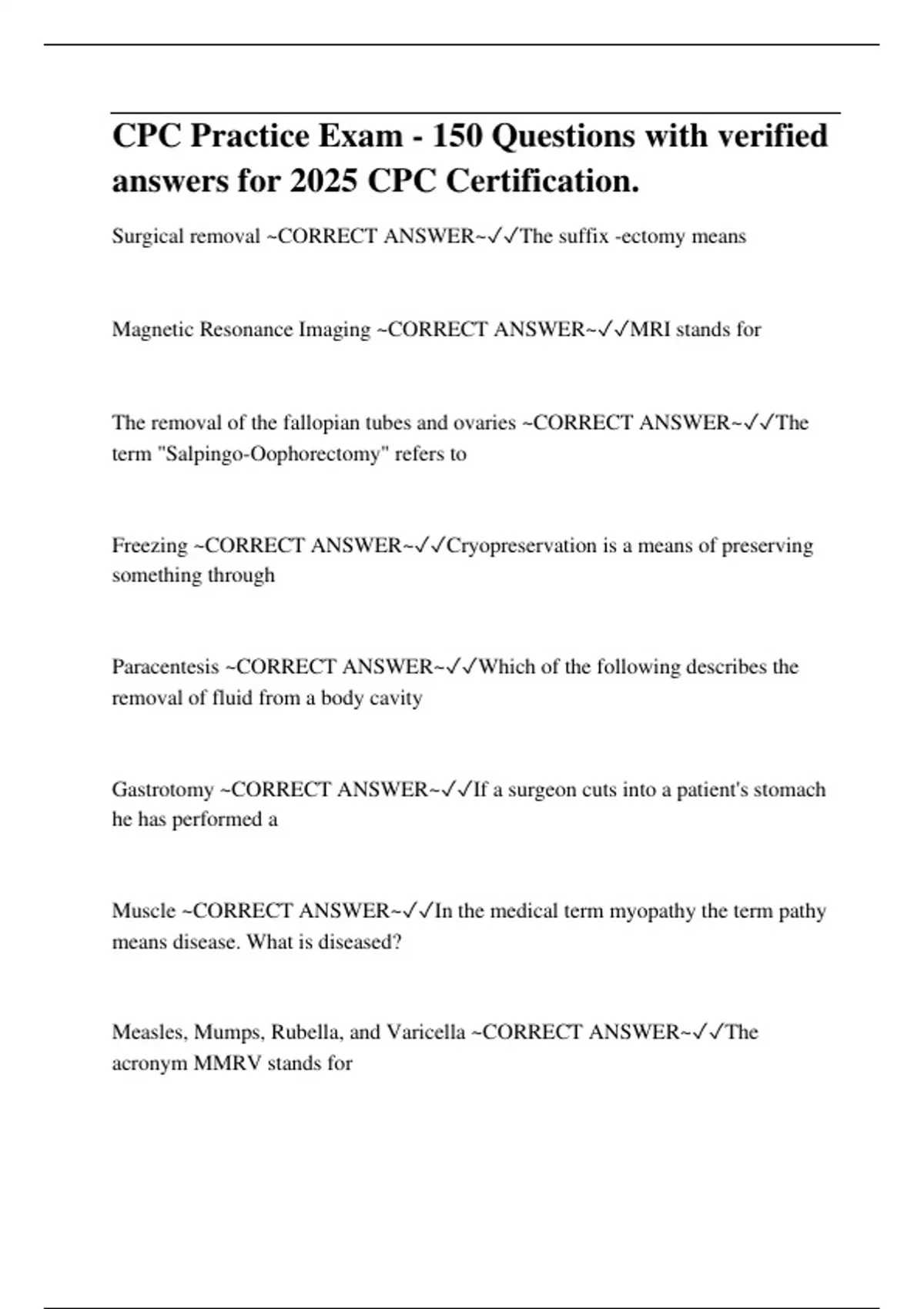 2025 CPC Certification Practice Exam Answers & Explanations – Complete Study Guide for Medical ...