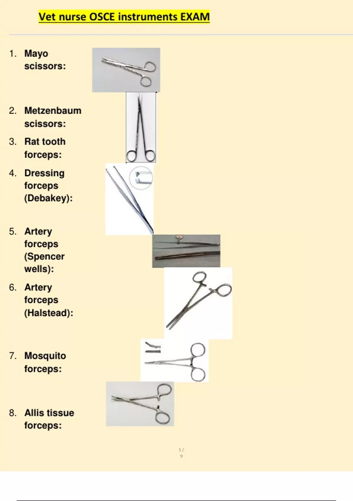 Veterinary Nursing OSCE Instrument Identification Exam | Essential ...