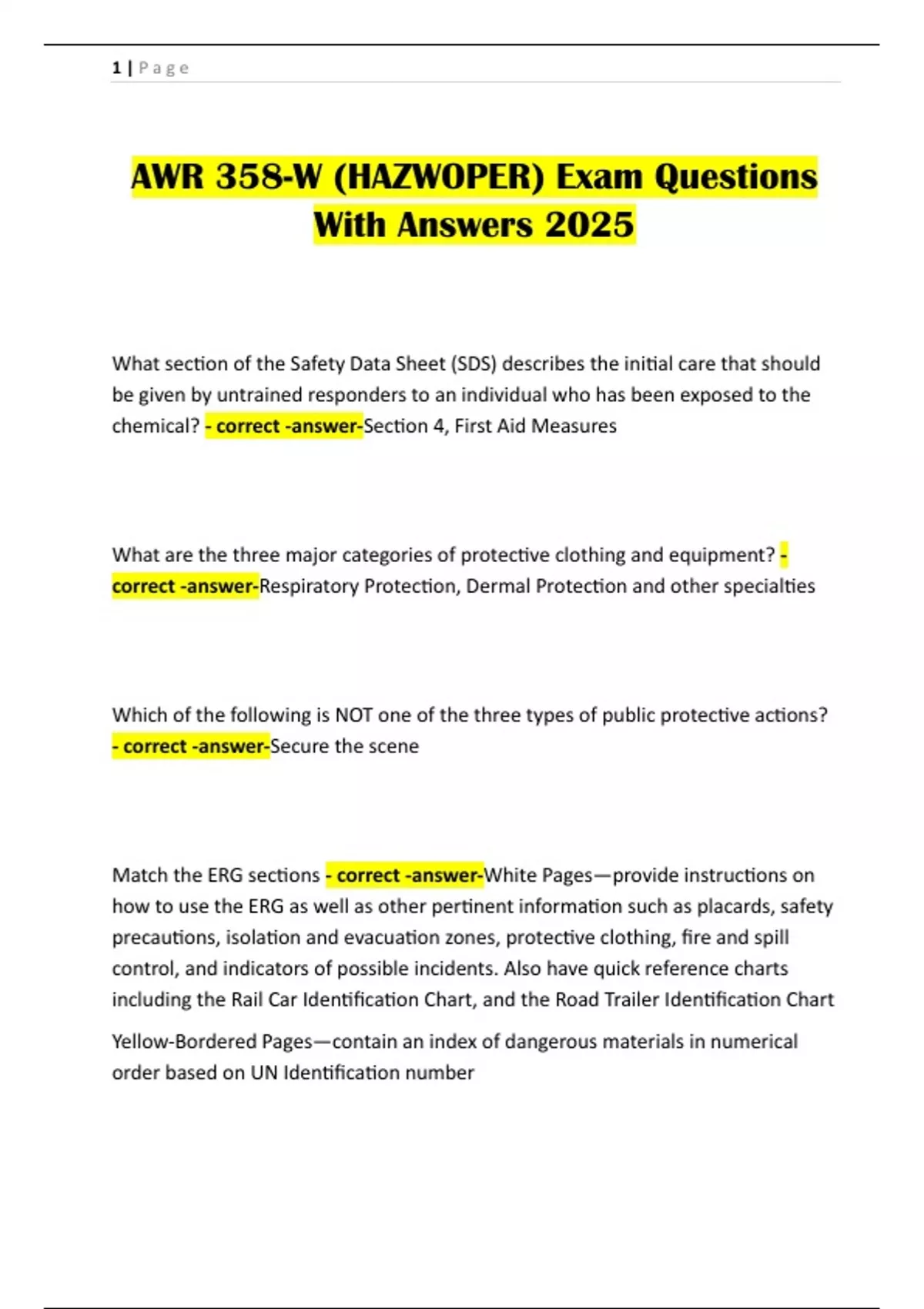 AWR 358-W (HAZWOPER) Exam Questions With Answers 2025 - AWR 358-W ...